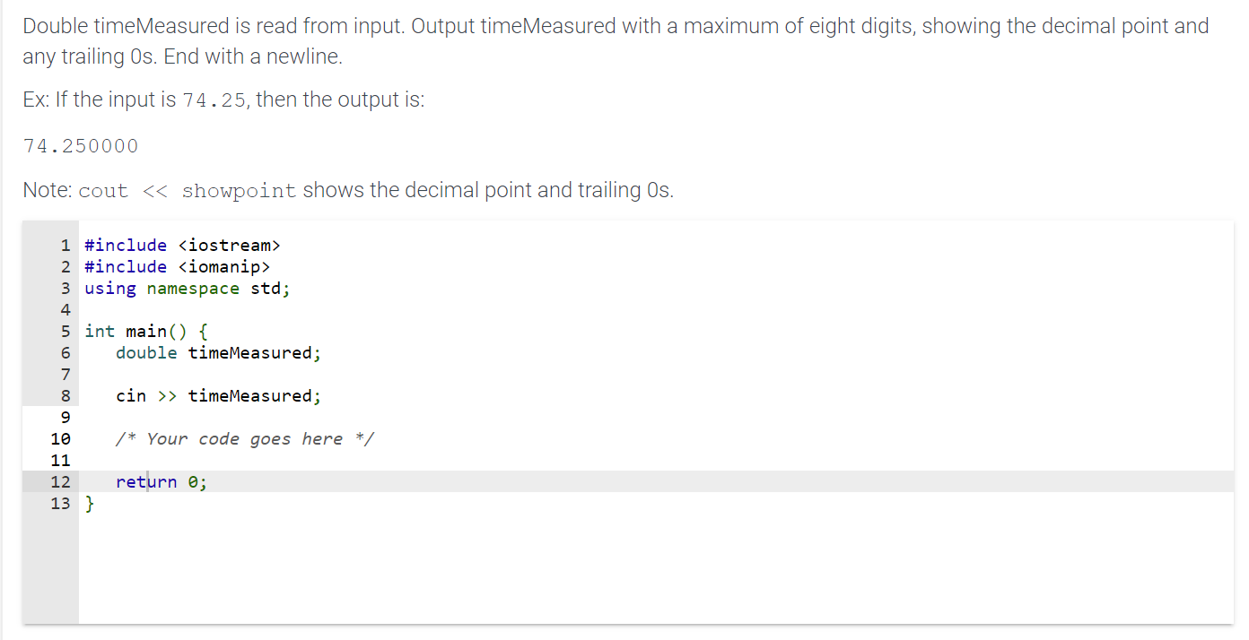 Double timeMeasured is read from input. Output | Chegg.com