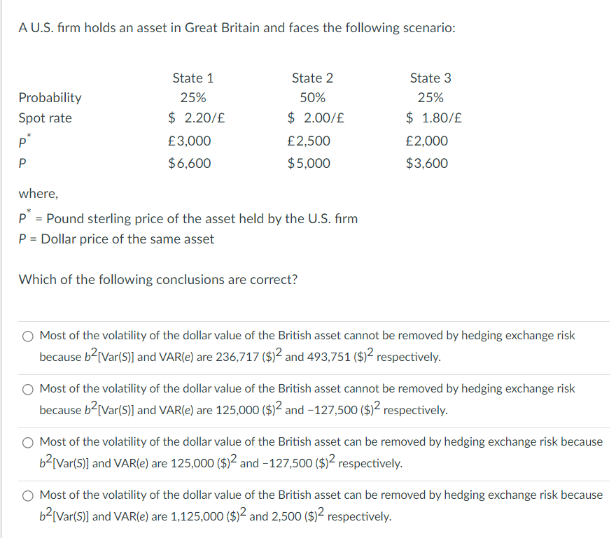 Solved A U.S. firm holds an asset in Great Britain and faces | Chegg.com