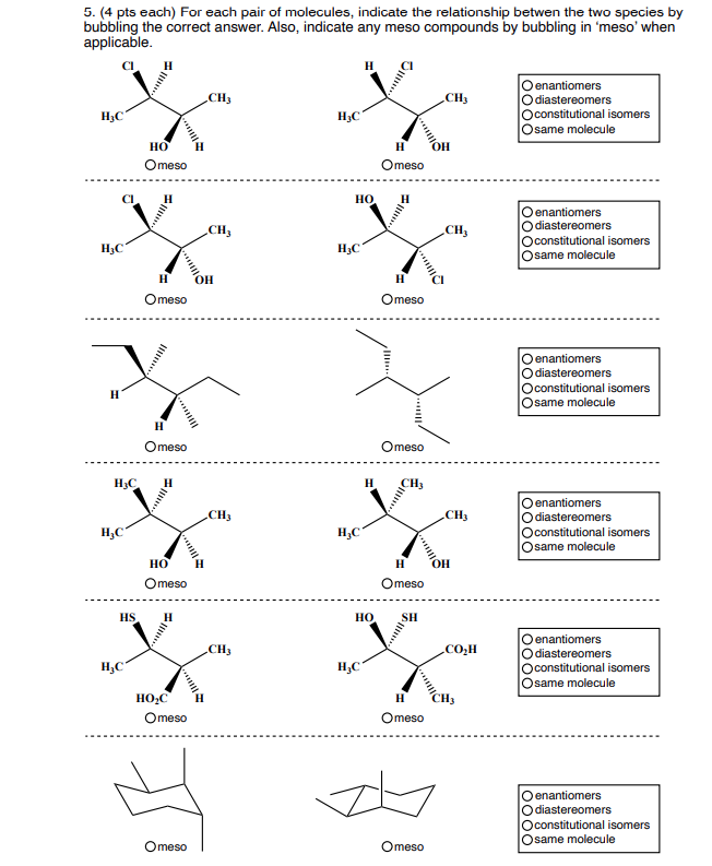 Solved (4 pts each) For each pair of molecules, indicate the | Chegg.com