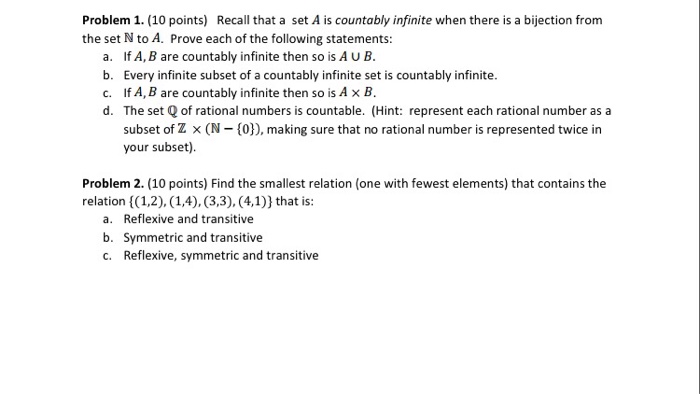 Problem 1. (10 points) Recall that a set A is | Chegg.com