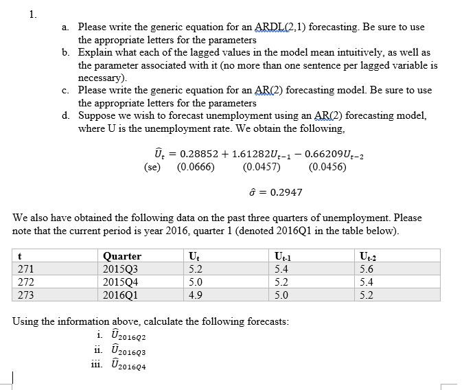 Solved Please write the generic equation for an ARDL(2,1) | Chegg.com