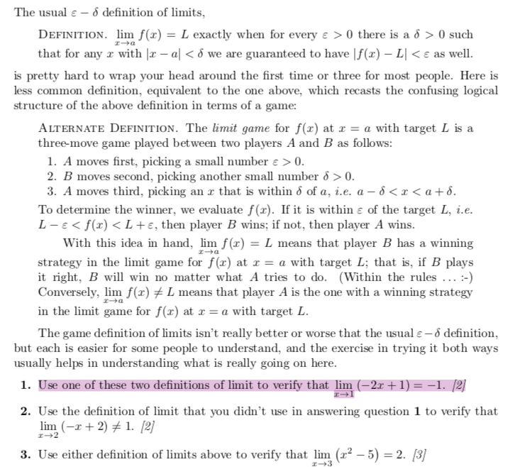 Solved The usual € - definition of limits, DEFINITION. lim | Chegg.com