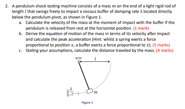 Solved A pendulum shock testing machine consists of a mass m | Chegg.com