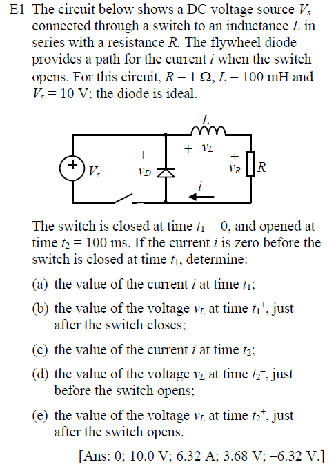 Solved E1 The circuit below shows a DC voltage source Vs | Chegg.com