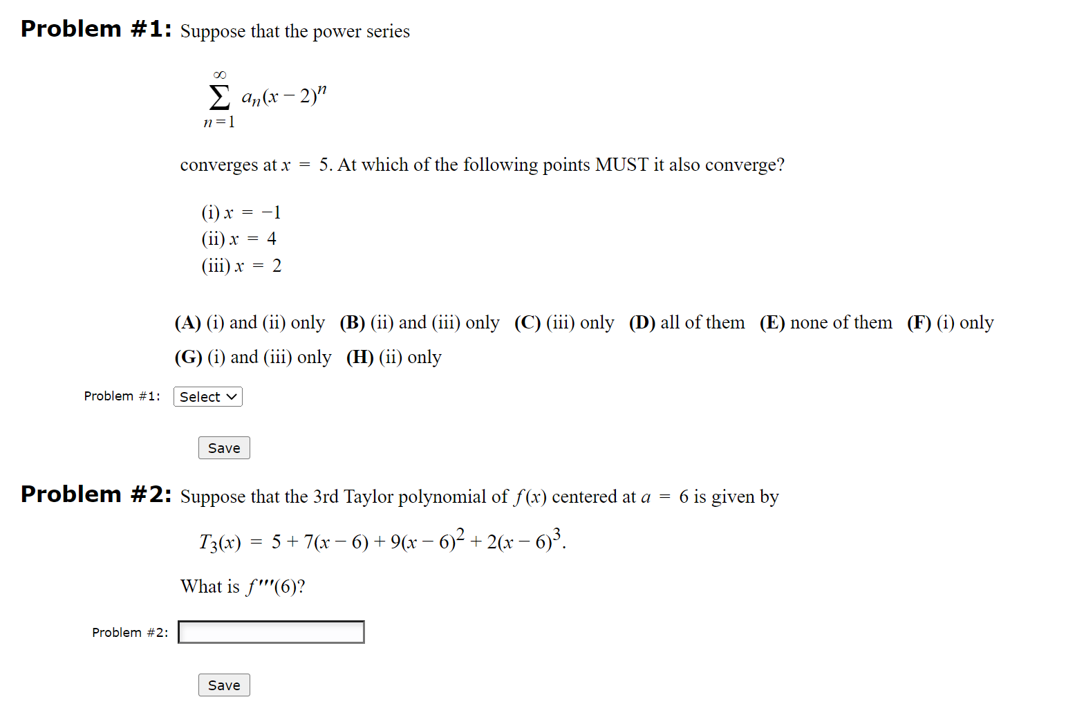 Solved Problem \# 1: Suppose that the power series | Chegg.com