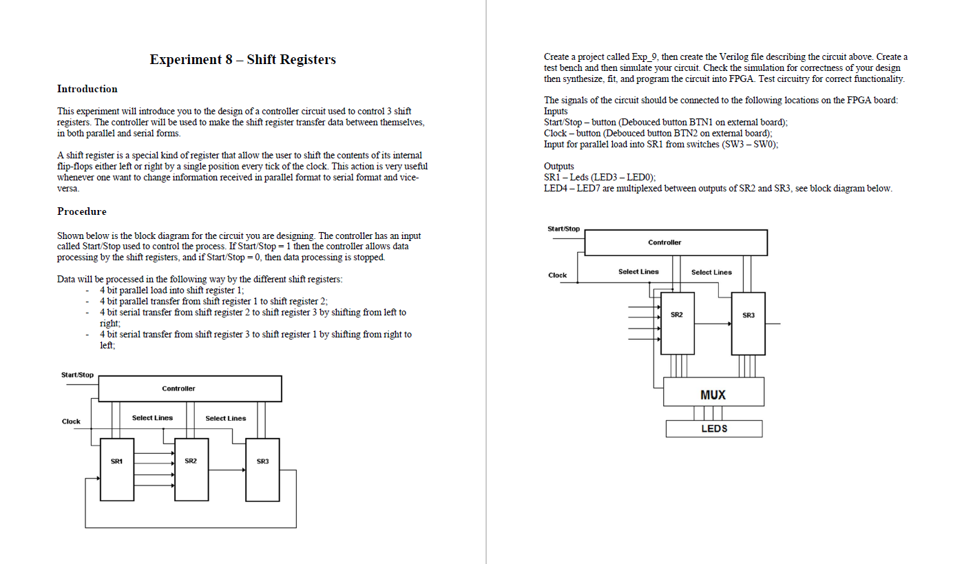 Solved Experiment 8 - Shift Registers Create a project | Chegg.com