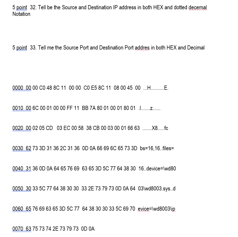 Solved 5 point 32. Tell be the Source and Destination IP | Chegg.com