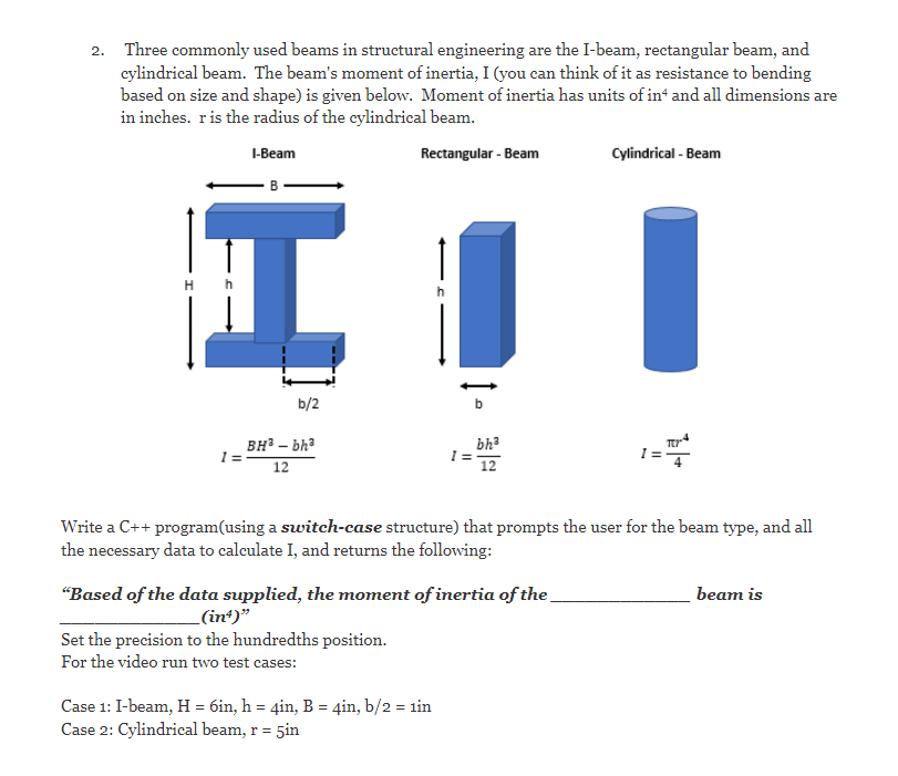Solved 2. Three commonly used beams in structural | Chegg.com