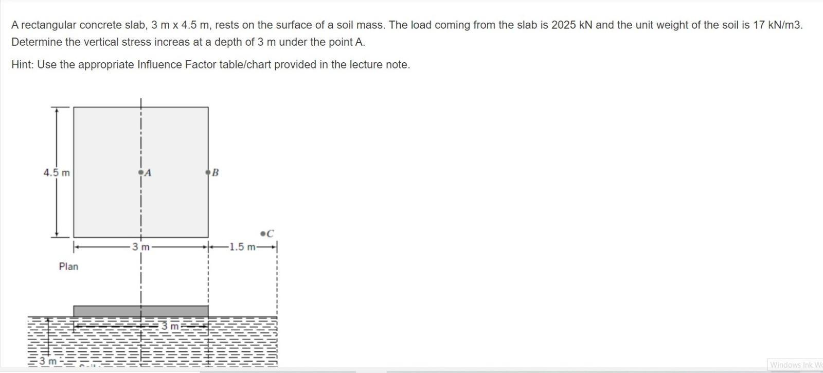 Solved 19 A rectangular concrete slab, 3 m x 4.5 m, rests on | Chegg.com