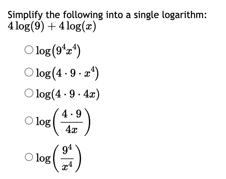 Solved Simplify the following into a single logarithm: | Chegg.com