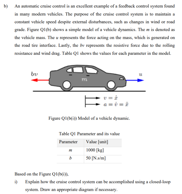 Solved b) An automatic cruise control is an excellent | Chegg.com