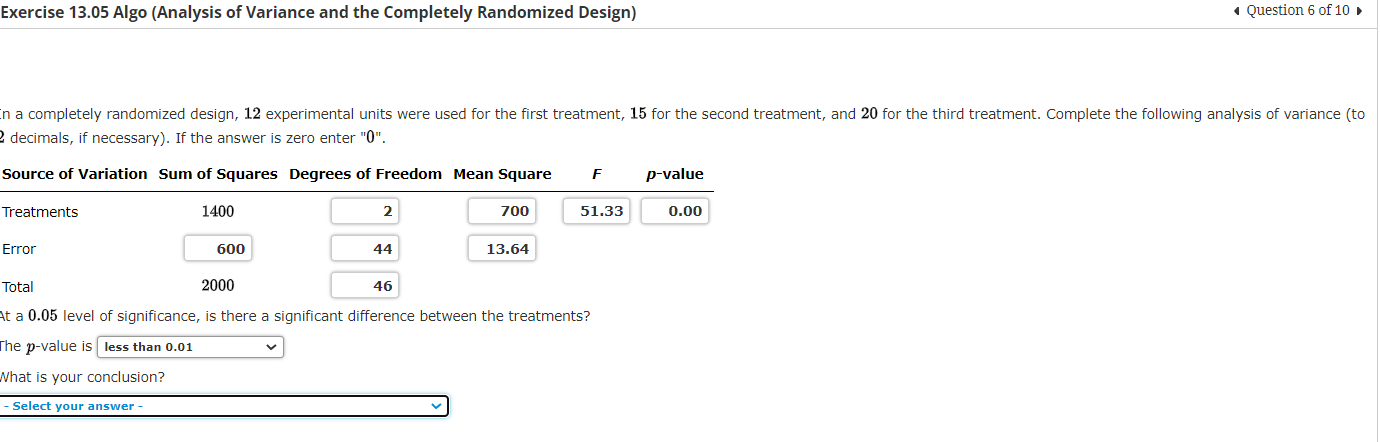 Solved Exercise 13.05 Algo (Analysis of Variance and the | Chegg.com