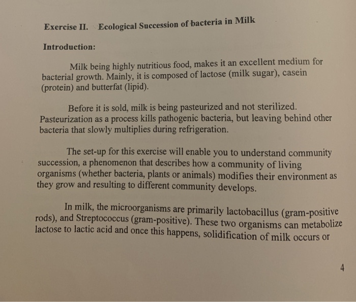 Solved Exercise II. Ecological Succession of bacteria in | Chegg.com