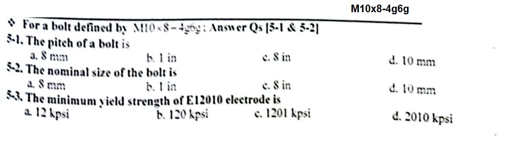 Solved M10x8-4g6g ﻿For a bolt defined by 1110×8-46g: Answer | Chegg.com