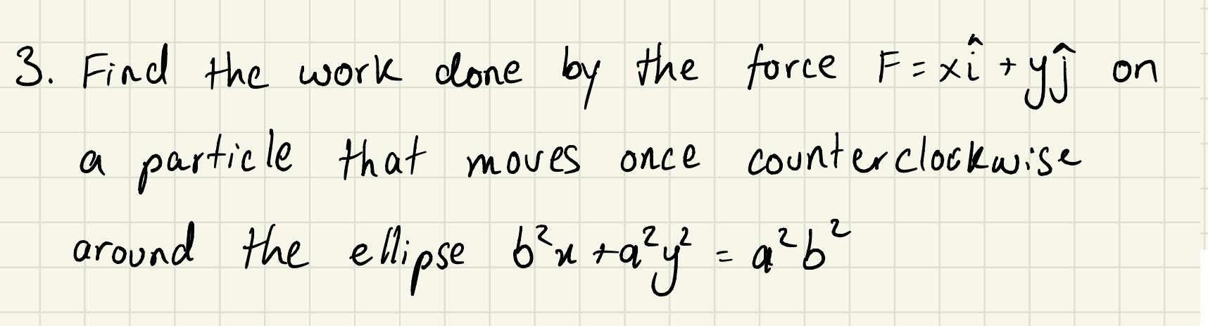 Solved 3. Find the work done by the force F=xi^+yj^ on a | Chegg.com
