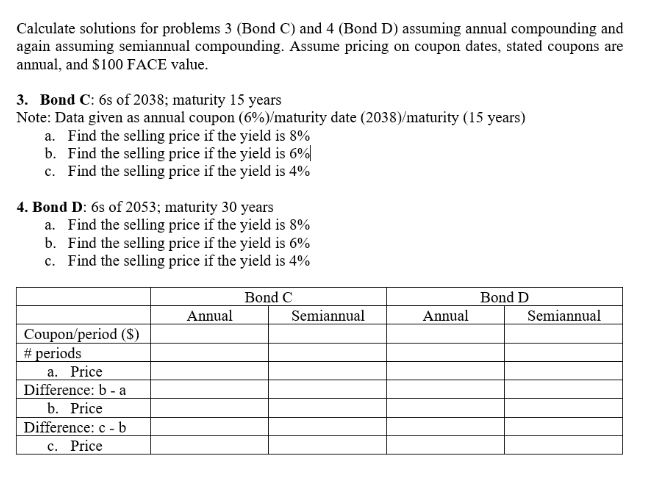Solved Fill in the table using the correct EXCEL FORMULAS - | Chegg.com