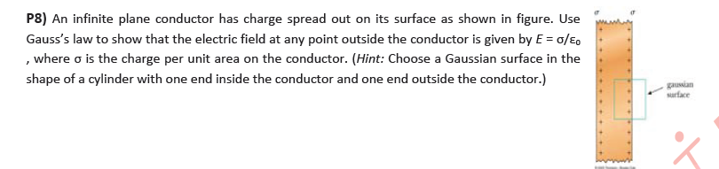 Solved P8) An infinite plane conductor has charge spread out | Chegg.com