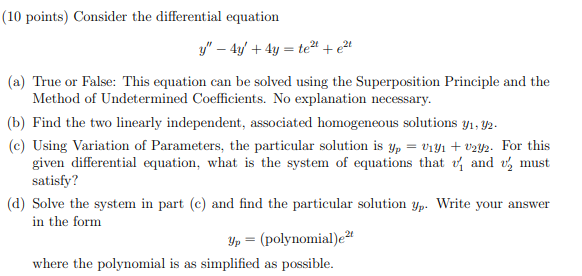 Solved (10 ﻿points) ﻿Consider the differential | Chegg.com