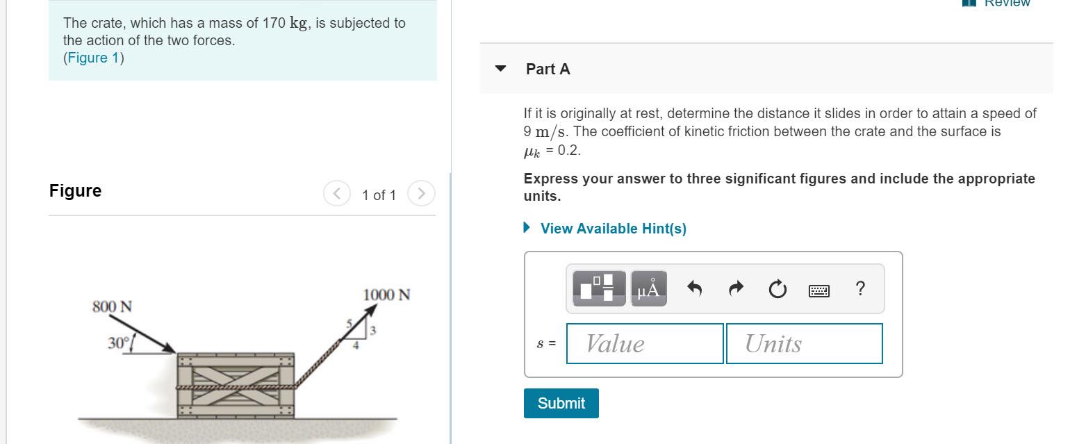 Solved Review The crate, which has a mass of 170 kg, is | Chegg.com