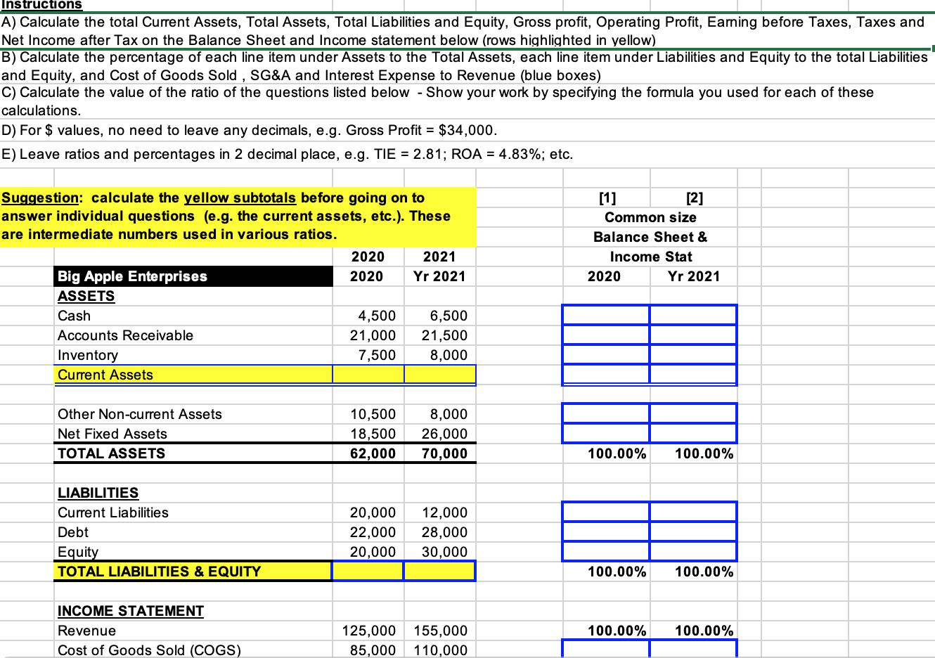 Solved A) Calculate the total Current Assets, Total Assets, | Chegg.com