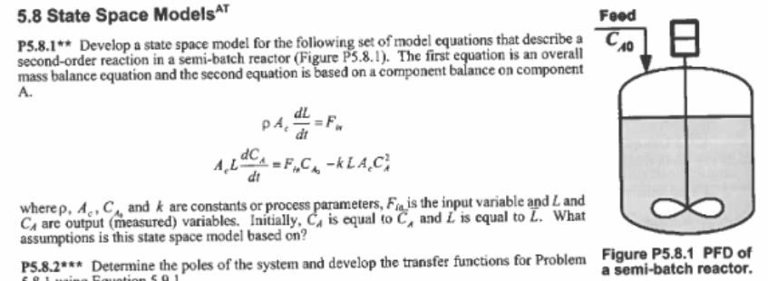 Solved 5.8 State Space Models AI P5.8.1** Develop a state | Chegg.com