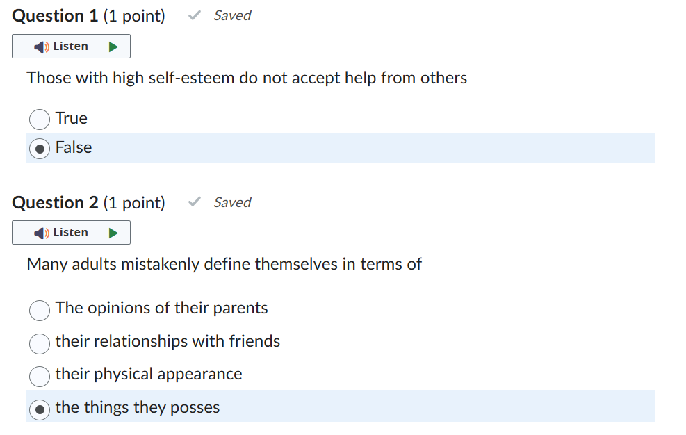Solved Those with high self-esteem do not accept help from | Chegg.com