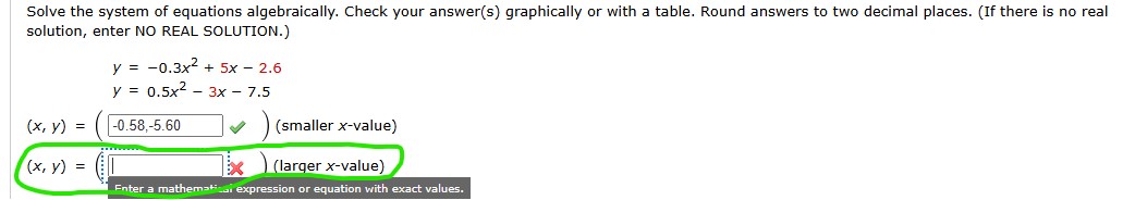 Solved Solve the system of ﻿equations algebraically. Check | Chegg.com