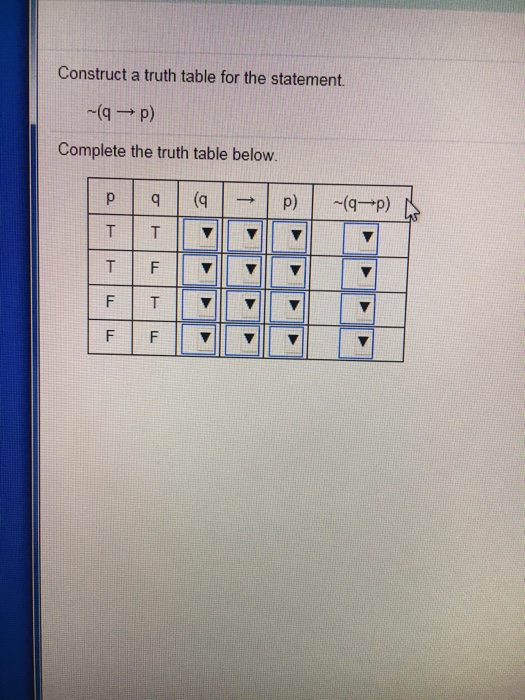 Solved Construct a truth table for the statement ~(q → p) | Chegg.com
