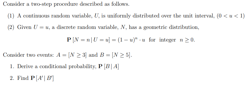 Solved Consider a two-step procedure described as follows. | Chegg.com