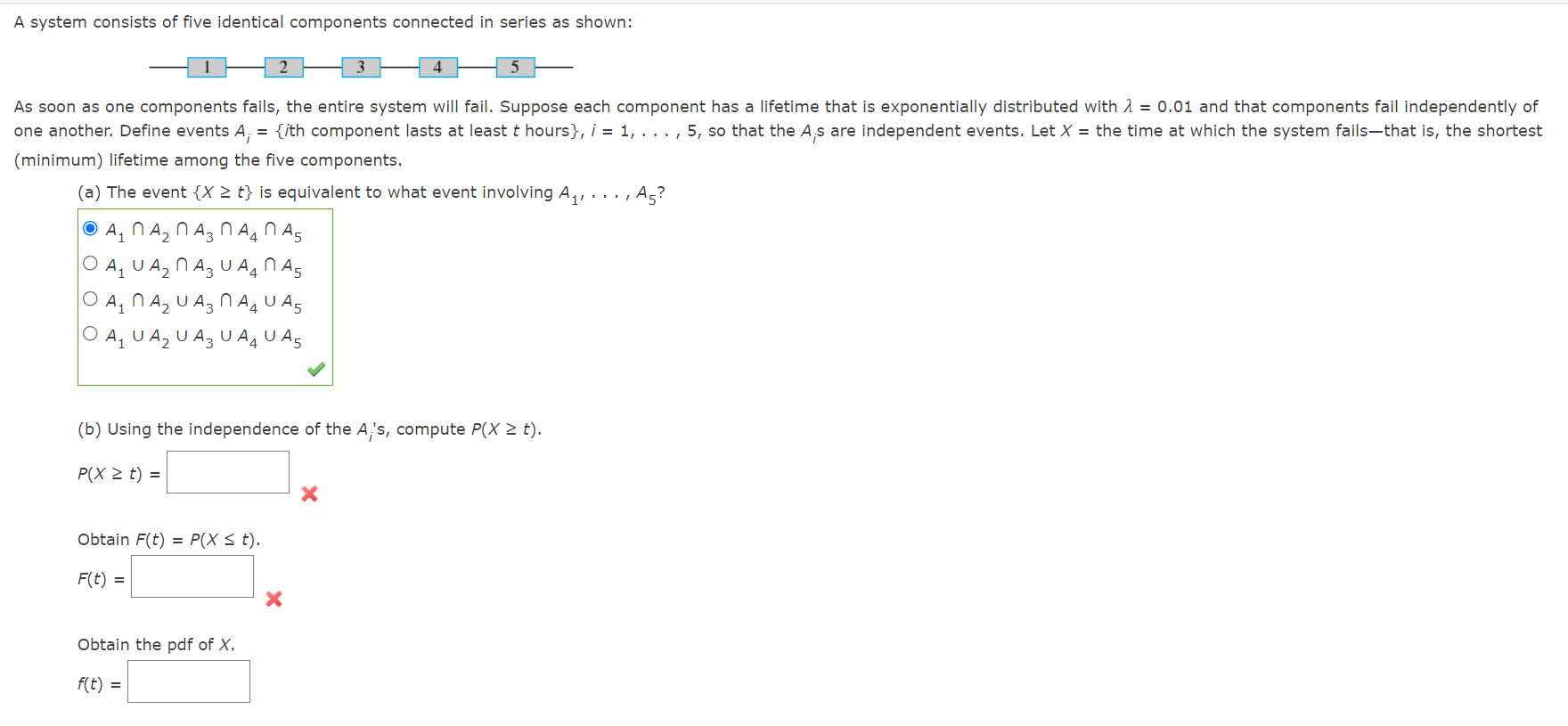 Solved A system consists of five identical components | Chegg.com