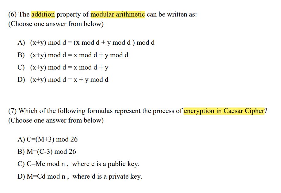Solved (6) The addition property of modular arithmetic can | Chegg.com