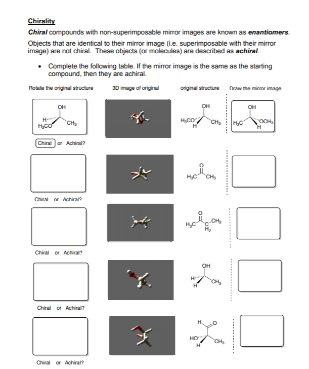 Solved Chirality: Complete the following table. If the | Chegg.com