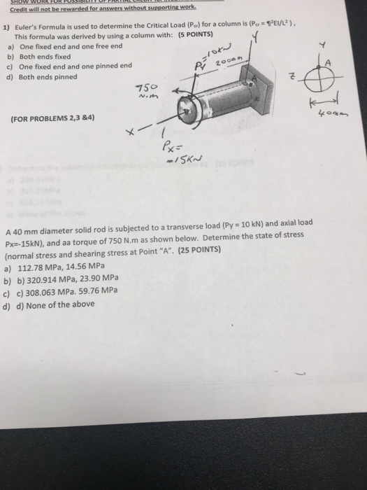 Solved 1) Euler's Formula is used to determine the Critical | Chegg.com