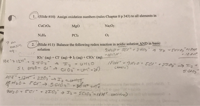 Solved l.)(Slide #10) Assign oxidation numbers (rules | Chegg.com