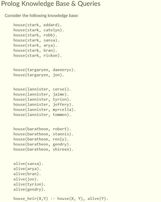 Prolog Knowledge Base & Queries Consider the | Chegg.com