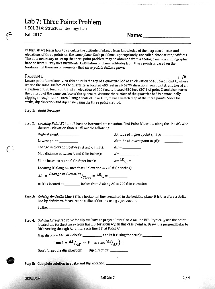 Solved Lab 7: Three Points Problem GEOL 314: Structural | Chegg.com