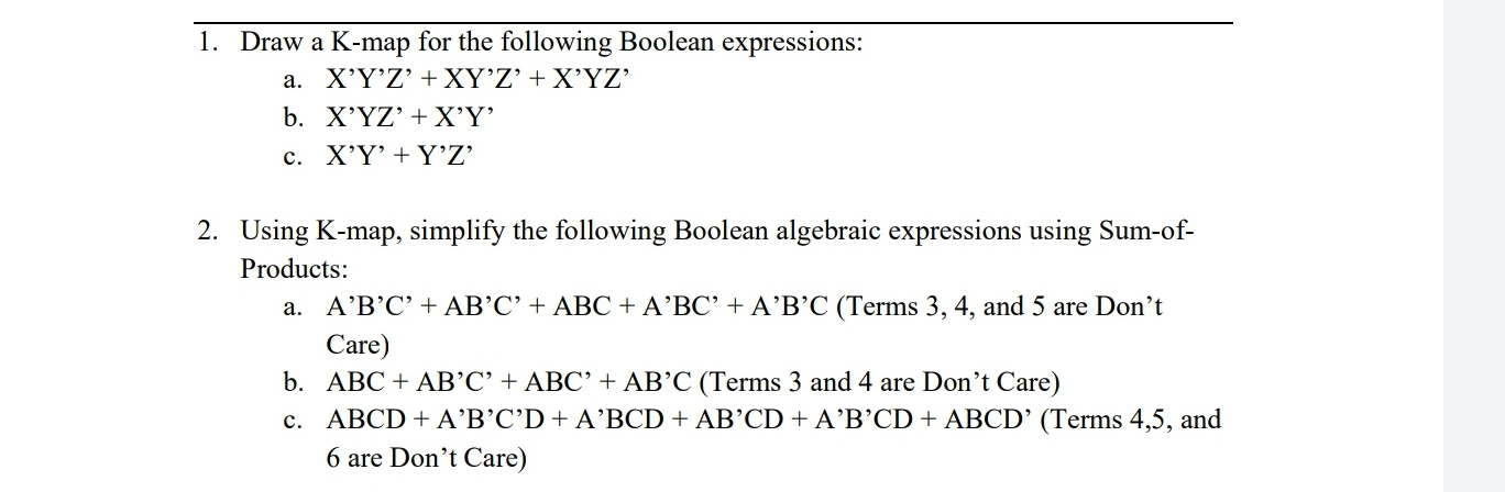 Solved 1. Draw a K-map for the following Boolean | Chegg.com