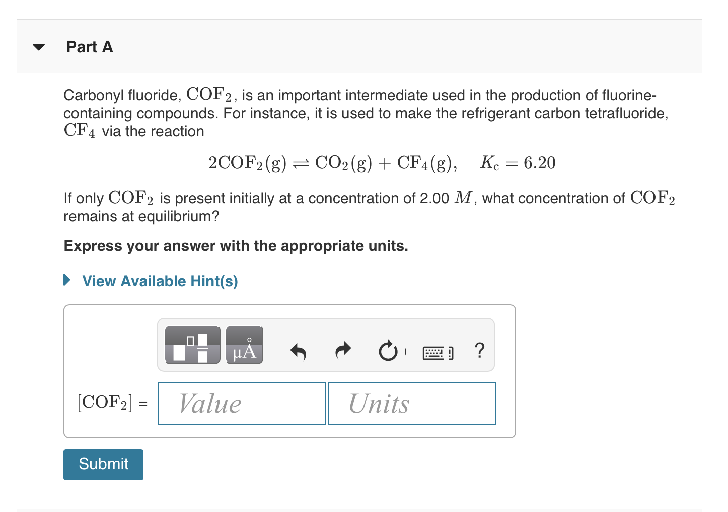 Solved Part A Carbonyl fluoride, COF2, is an important | Chegg.com