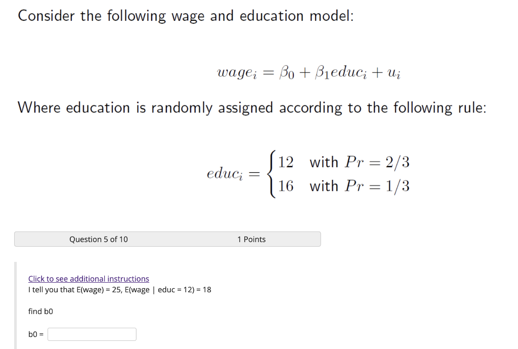 Solved Consider the following wage and education model: | Chegg.com