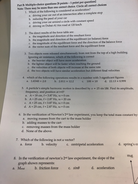 Solved Part B: Multiple-choice questions [8 points-1 point | Chegg.com