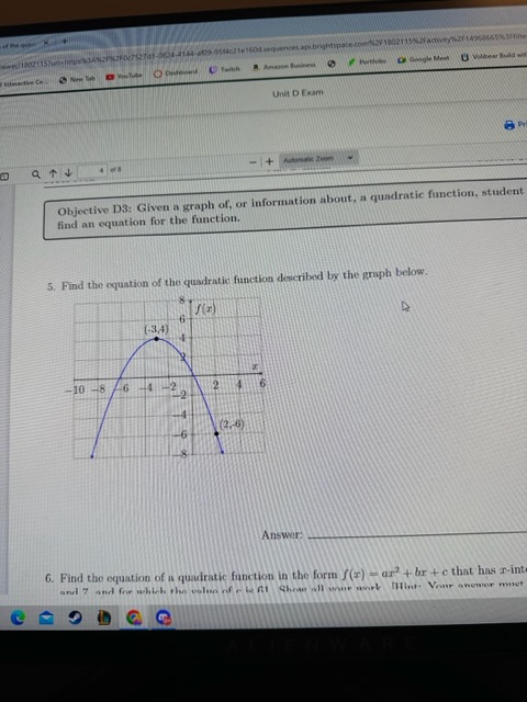 Solved Find the equation of the quadratio function described | Chegg.com