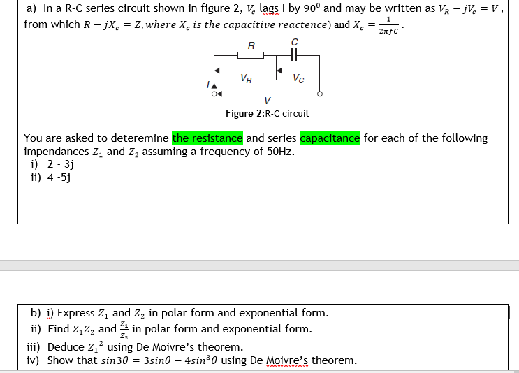 Solved 1 a) In a R-C series circuit shown in figure 2, V. | Chegg.com