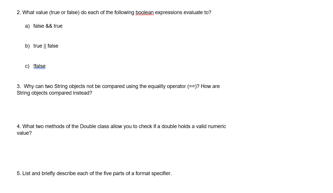 Solved 2 What Value True Or False Do Each Of The