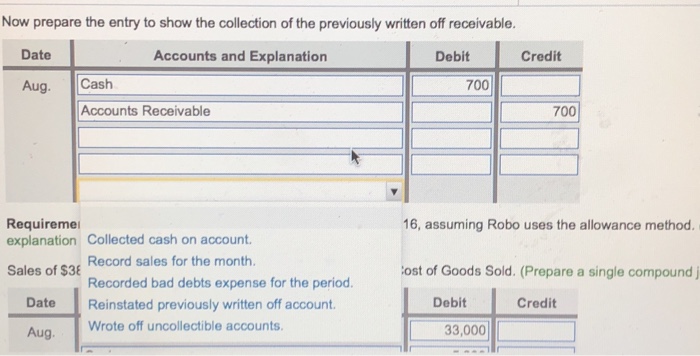 Now prepare the entry to show the collection of the | Chegg.com