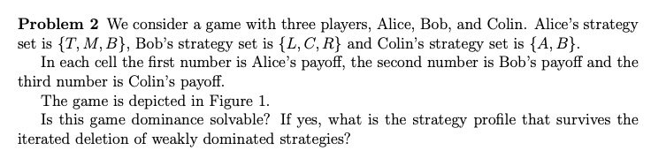 Solved We consider a game with three players, Alice, Bob, | Chegg.com