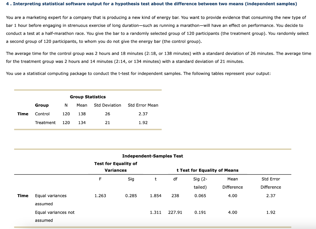 Solved 4. Interpreting statistical software output for a | Chegg.com