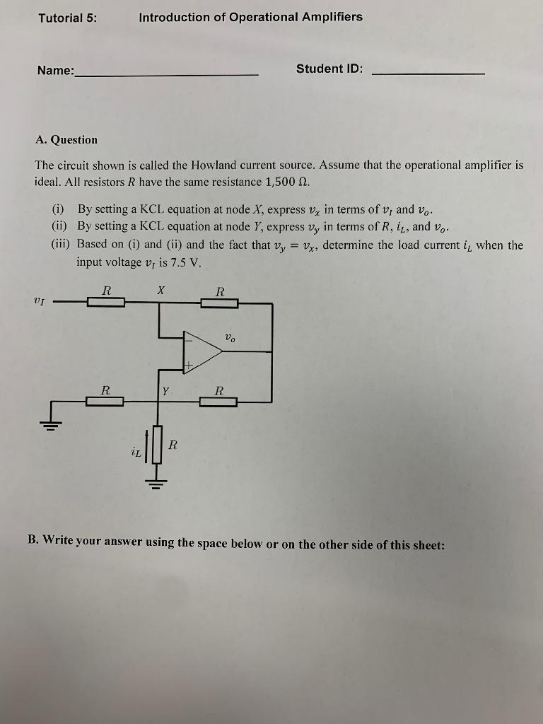 Solved Tutorial 5: Introduction of Operational Amplifiers | Chegg.com