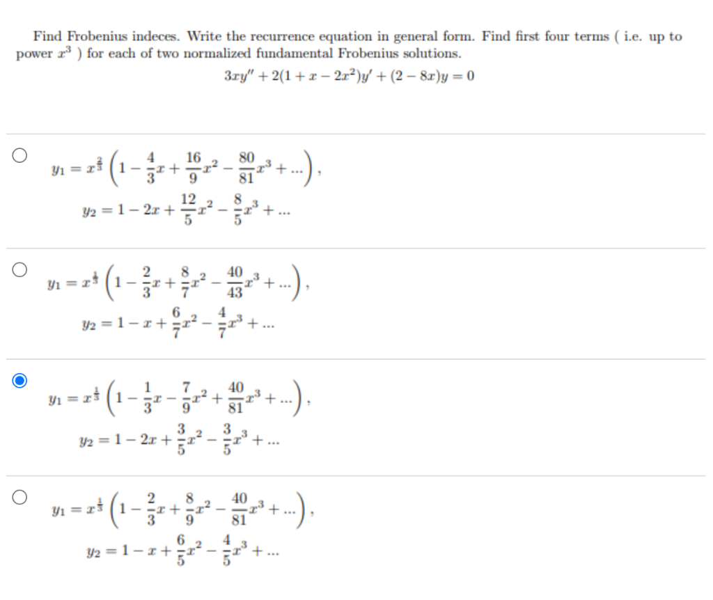 Solved Find Frobenius indeces. Write the recurrence equation | Chegg.com