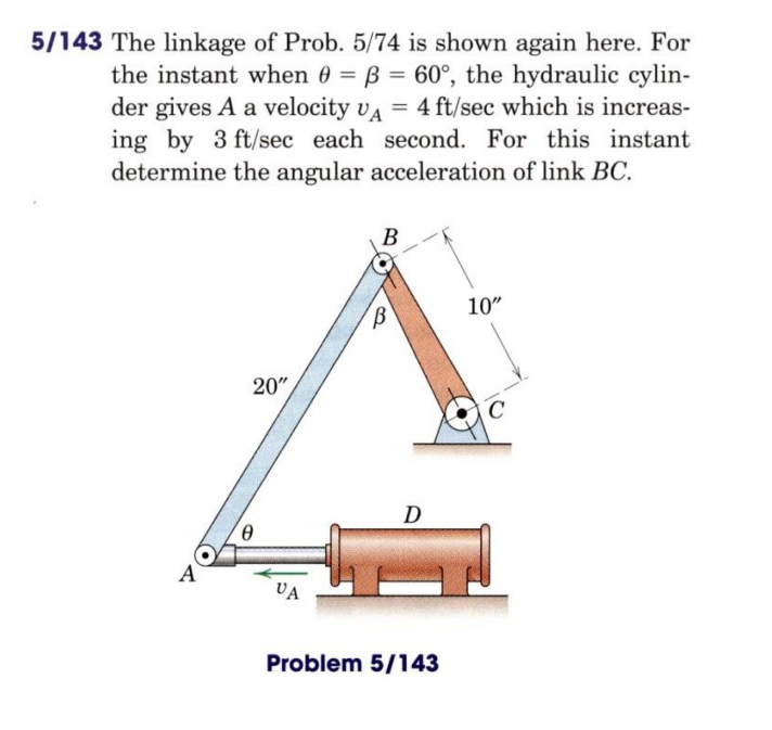 Solved 5/143 The linkage of Prob. 5/74 is shown again here. | Chegg.com