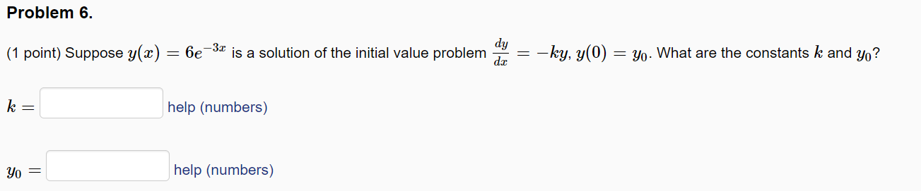 Solved (1 point) Suppose y(x)=6e−3x is a solution of the | Chegg.com